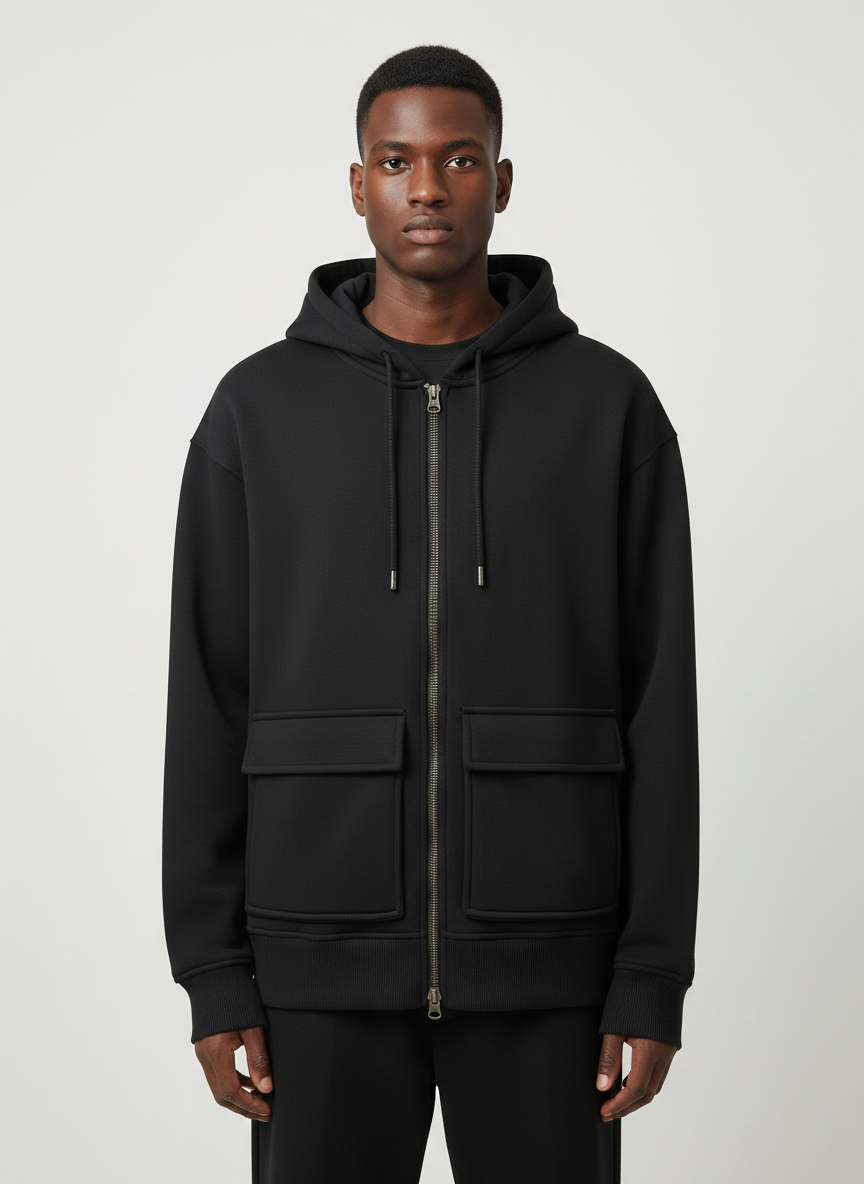 BLACK DOUBLE-ZIP CARGO OVERSIZED HOODIE W25N – VOY Egypt
